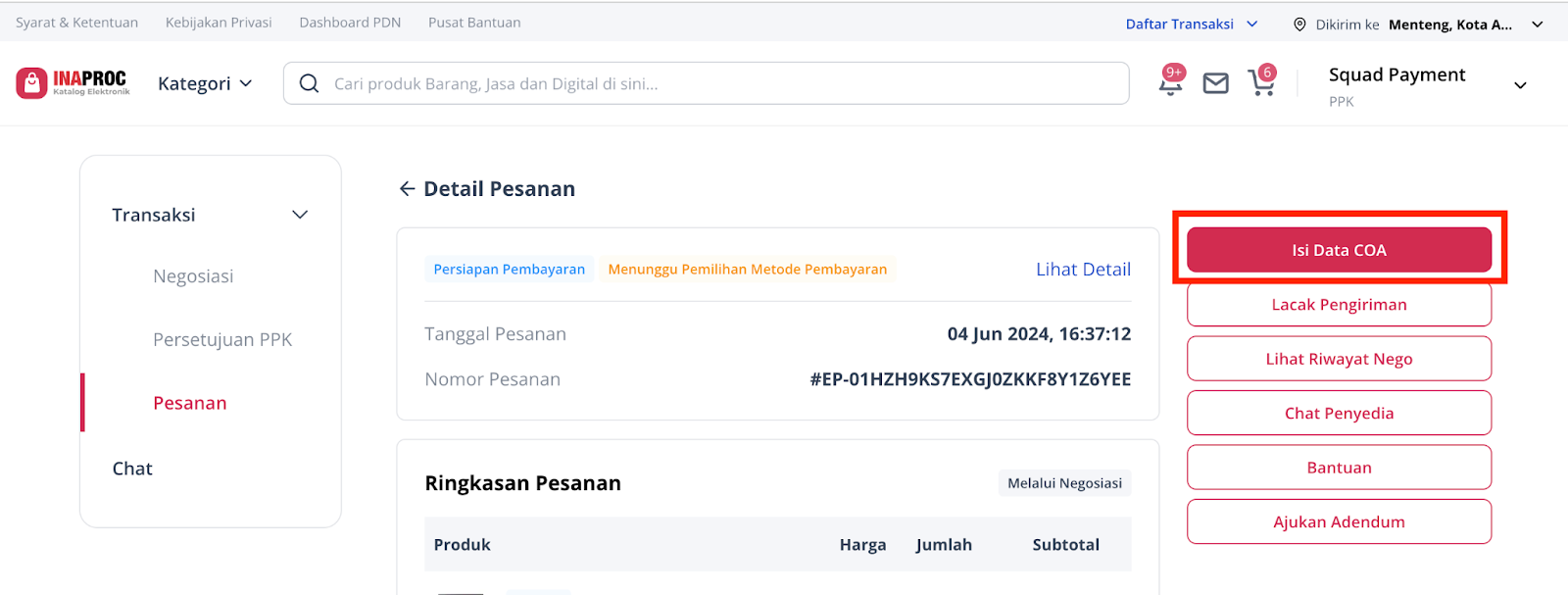 Pengisian Data COA – Pusat Bantuan INAPROC