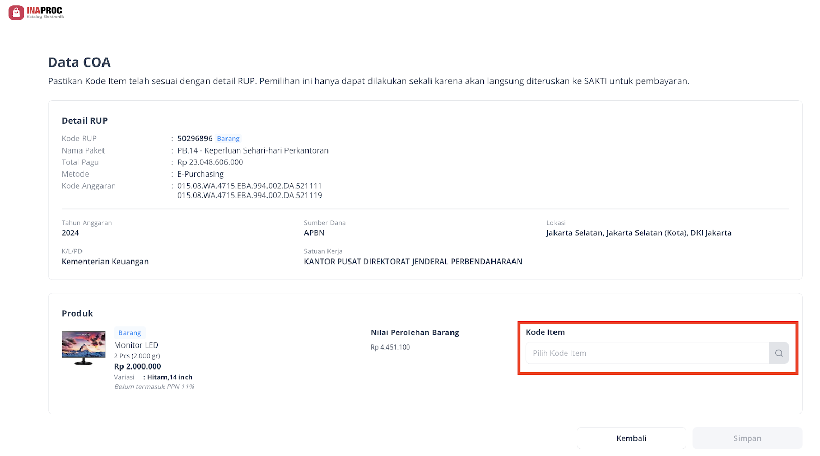 Pengisian Data COA – Pusat Bantuan INAPROC