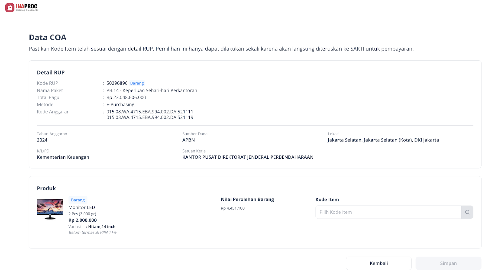 Pengisian Data COA – Pusat Bantuan INAPROC