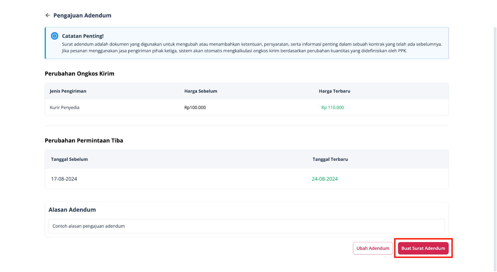 Adendum Pesanan – Pusat Bantuan INAPROC
