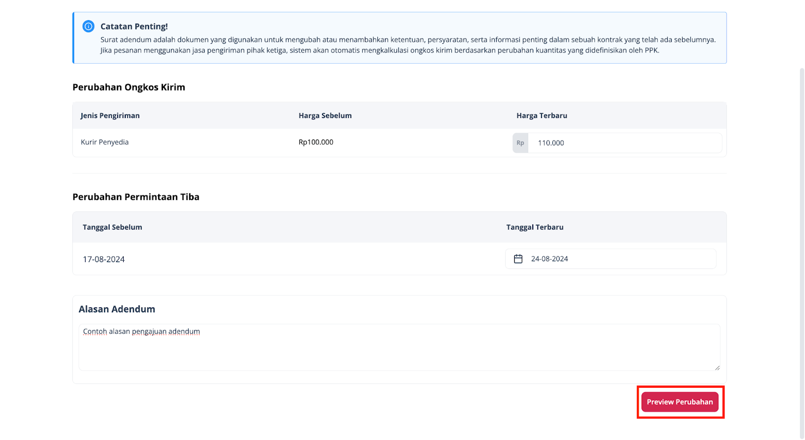 Adendum Pesanan – Pusat Bantuan INAPROC