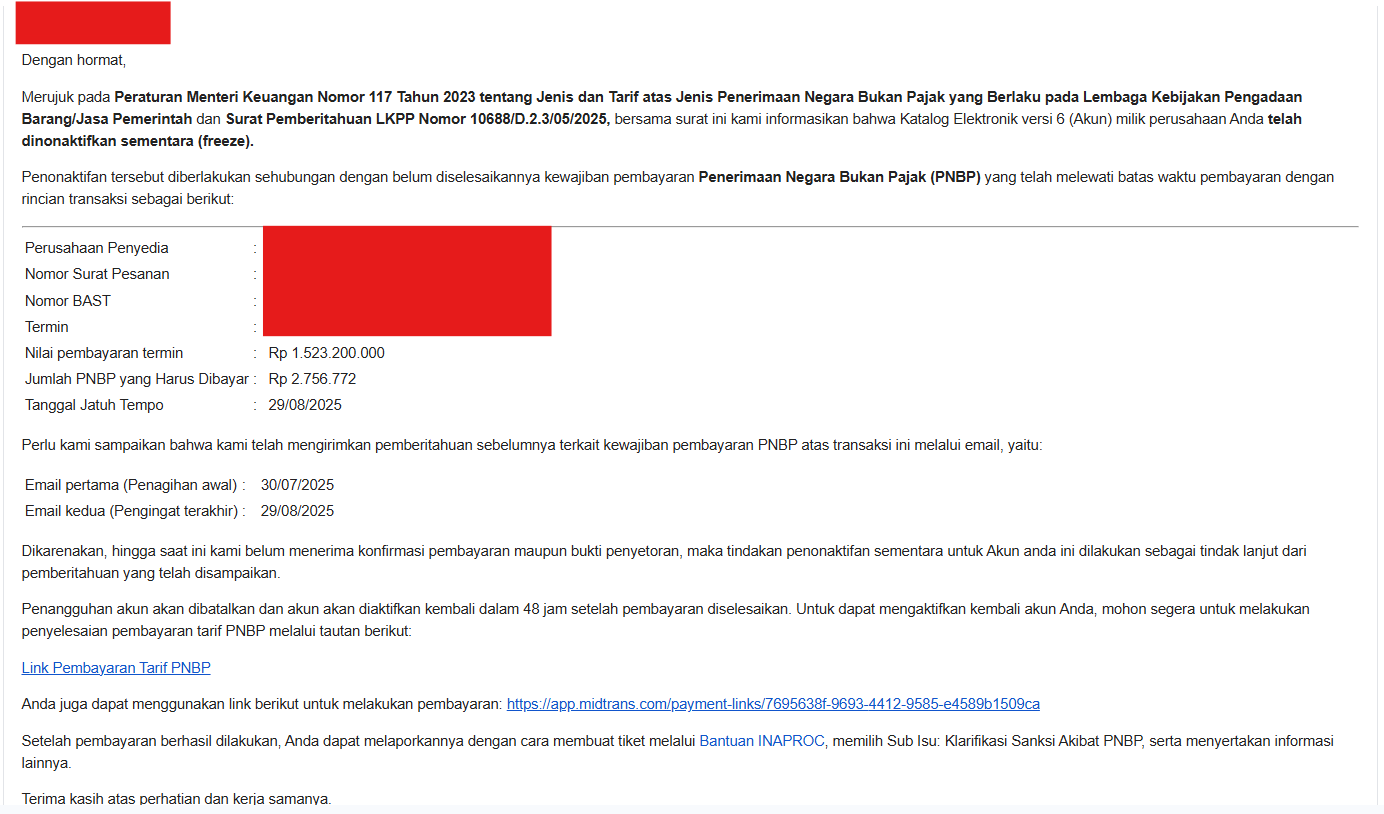 Informasi Terkait Penangguhan Akun INAPROC – Pusat Bantuan INAPROC
