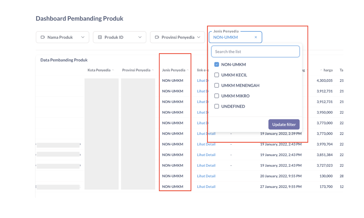 Menu Pembanding Produk – Pusat Bantuan INAPROC