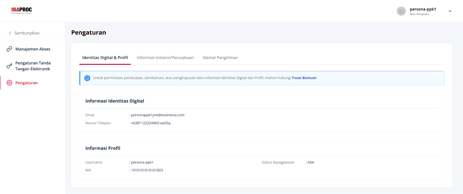 Panduan Pengaturan Identitas Digital & Profil – Pusat Bantuan INAPROC