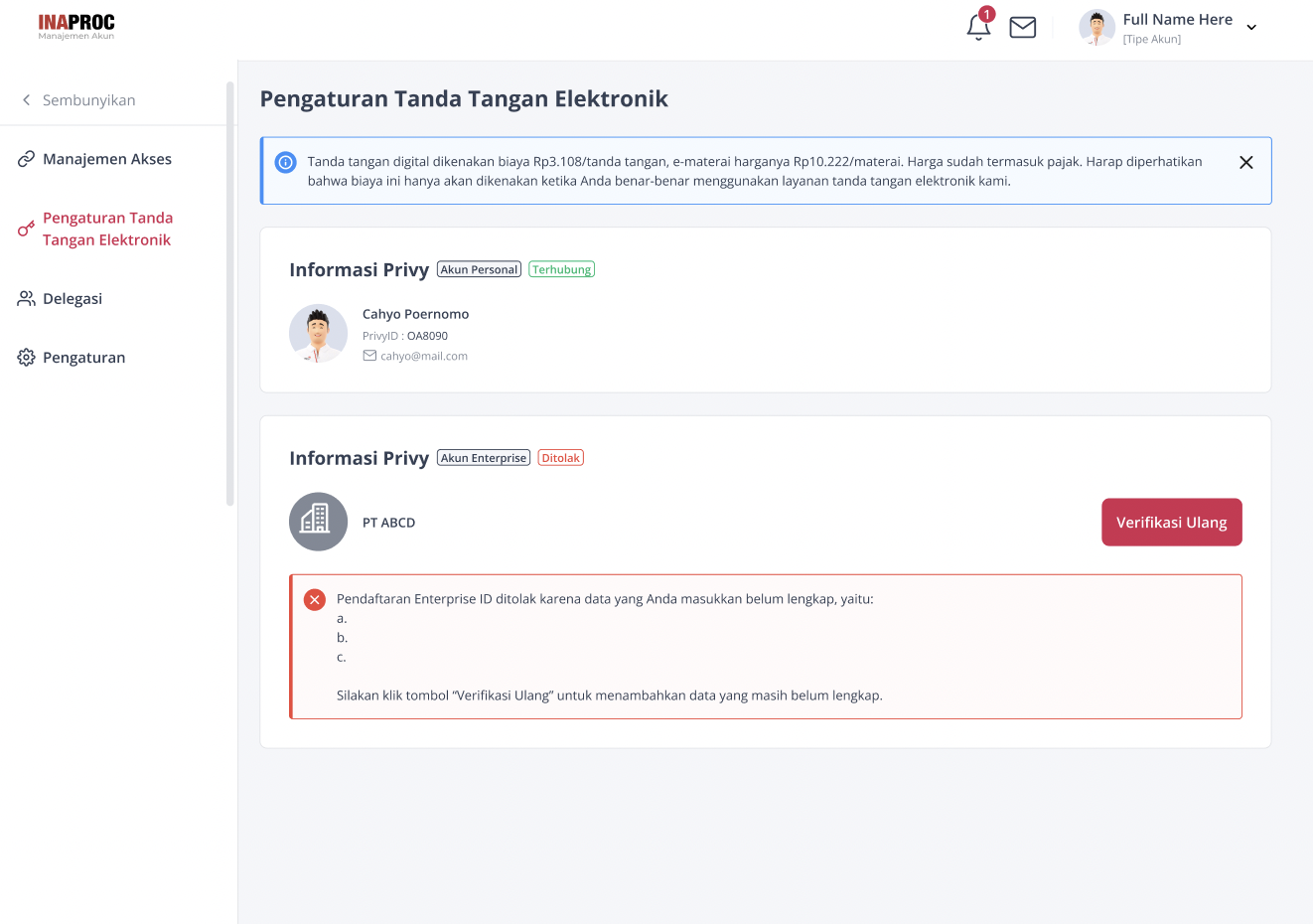Panduan Verifikasi Ulang Enterprise ID – Pusat Bantuan INAPROC